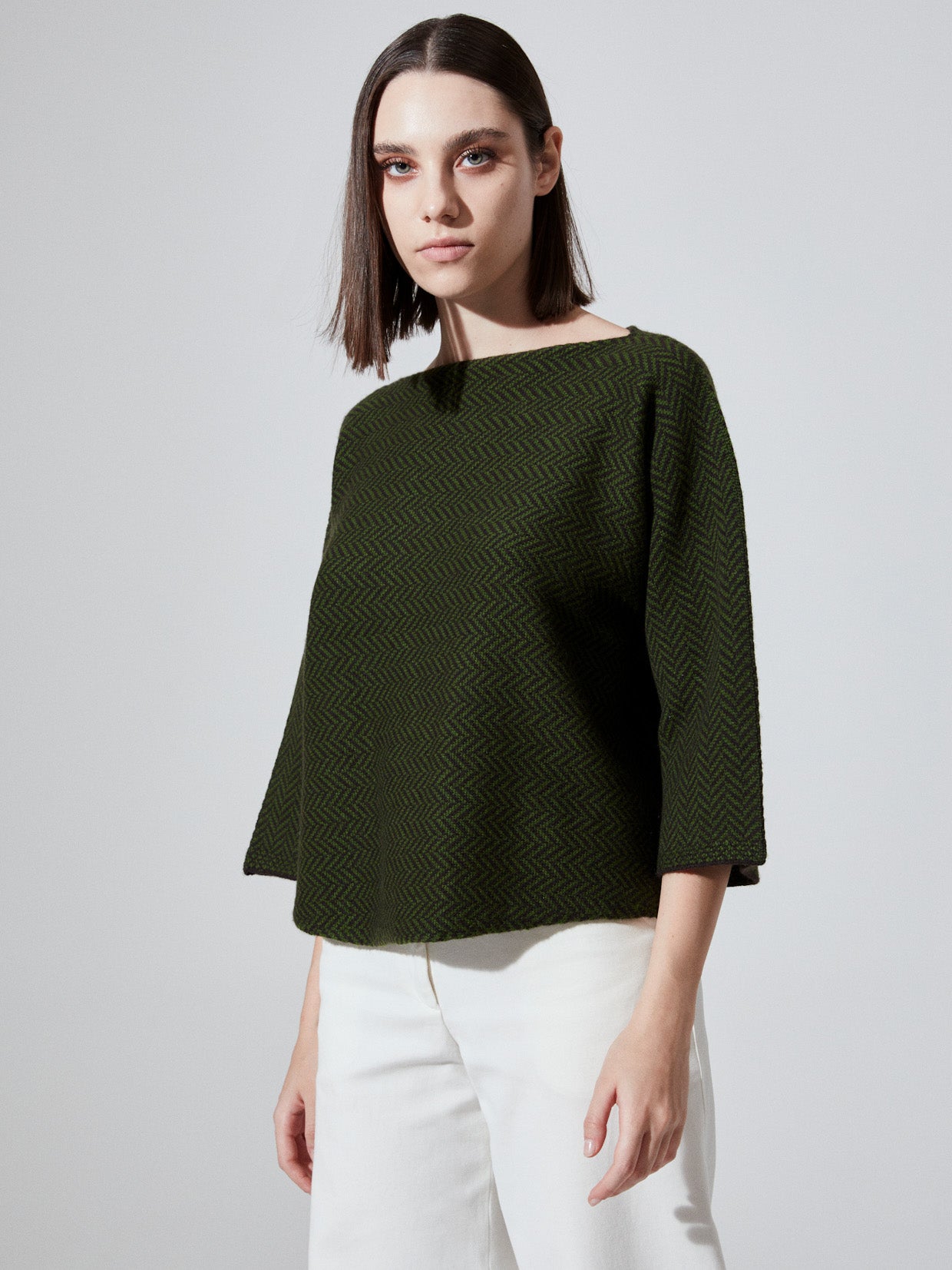 Hamble 3/4 Sleeve Herringbone Top